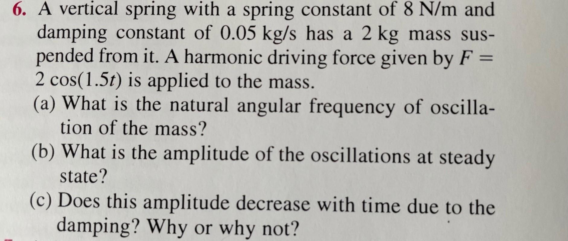 Solved 6. A vertical spring with a spring constant of 8 N/m | Chegg.com