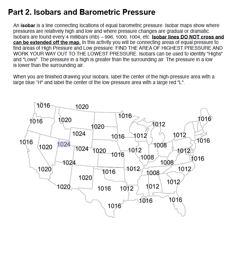 Solved Part 2. Isobars and Barometric Pressure An isobar is | Chegg.com