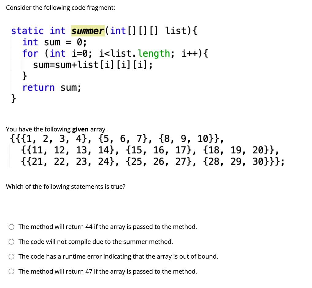 Solved Consider the following code fragment: static int | Chegg.com