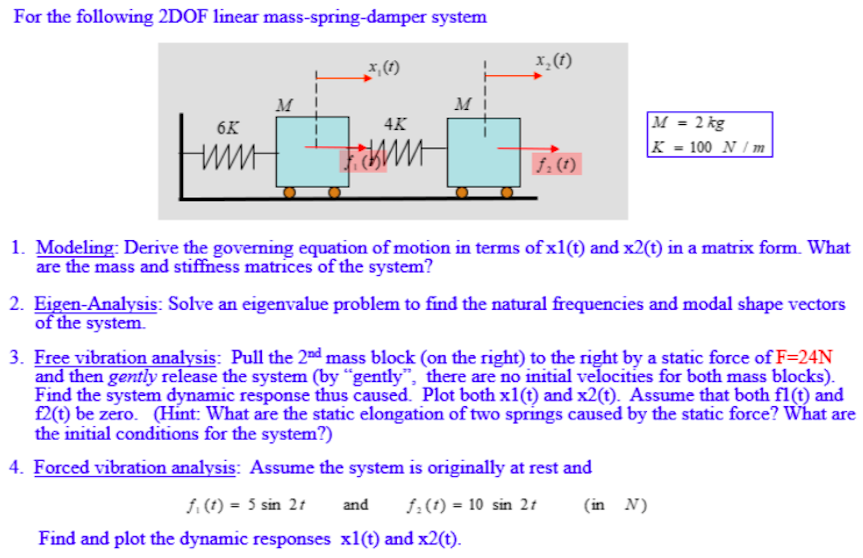 For the following 2DOF linear mass-spring-damper | Chegg.com