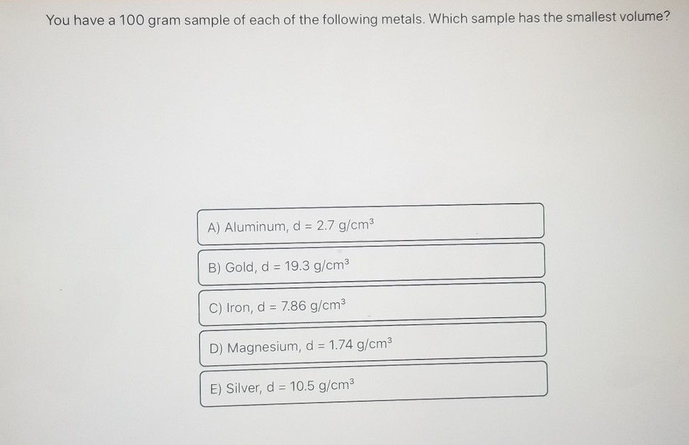 Solved: You Have A 100 Gram Sample Of Each Of The Followin... | Chegg.com