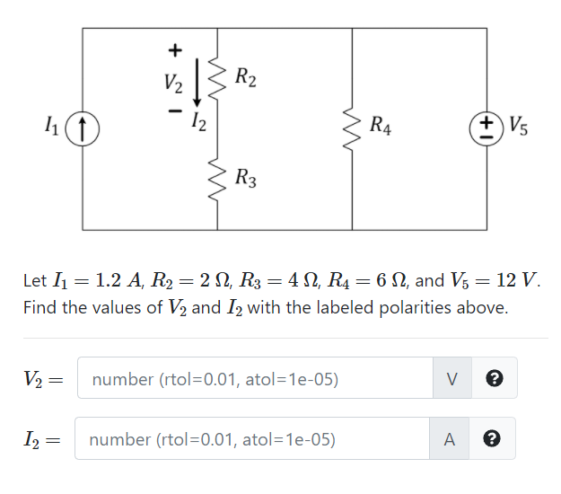 Solved + | V2 R2 11 12 R4 + V5 R3 Let I1 = 1.2 A, R2 = 212, | Chegg.com