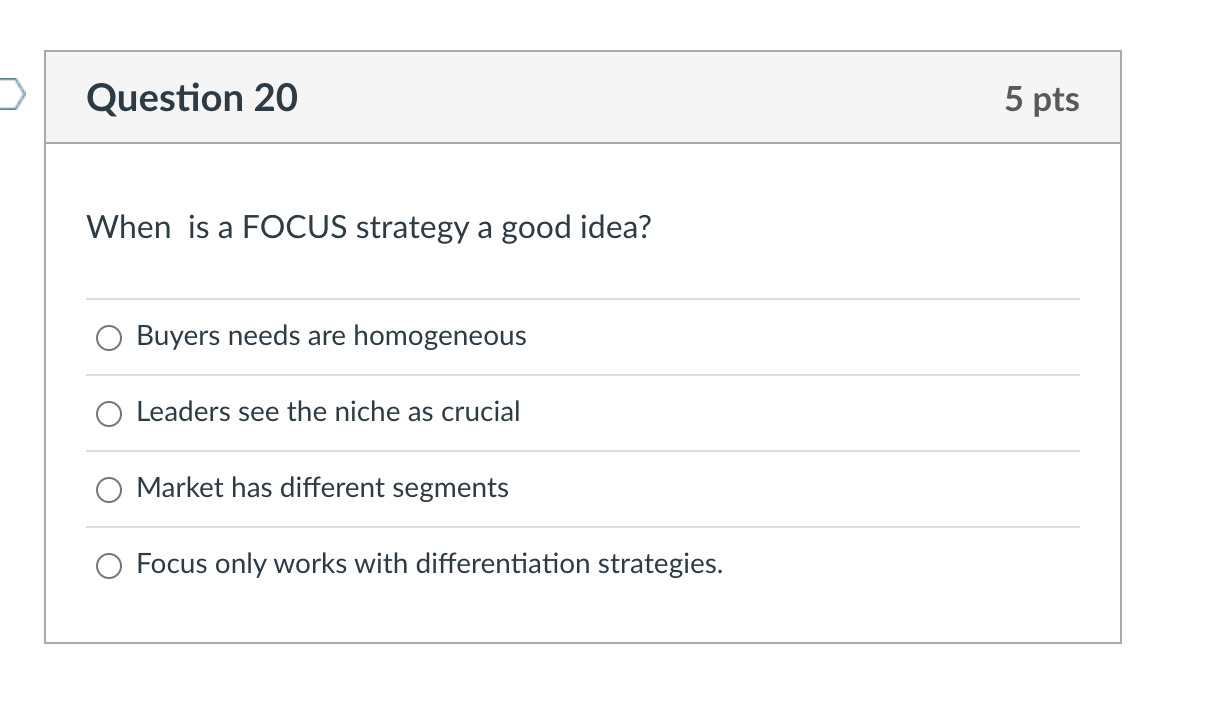 Solved When is a FOCUS strategy a good idea? Buyers needs | Chegg.com