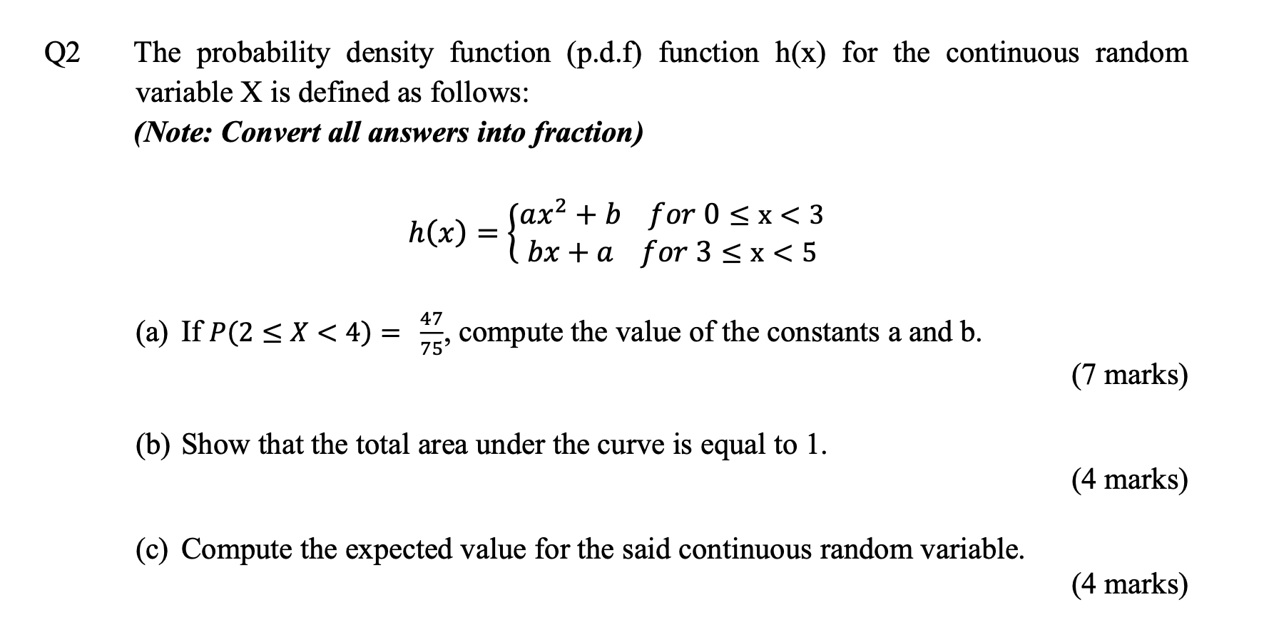Solved Q2 The probability density function (p.d.f) function | Chegg.com