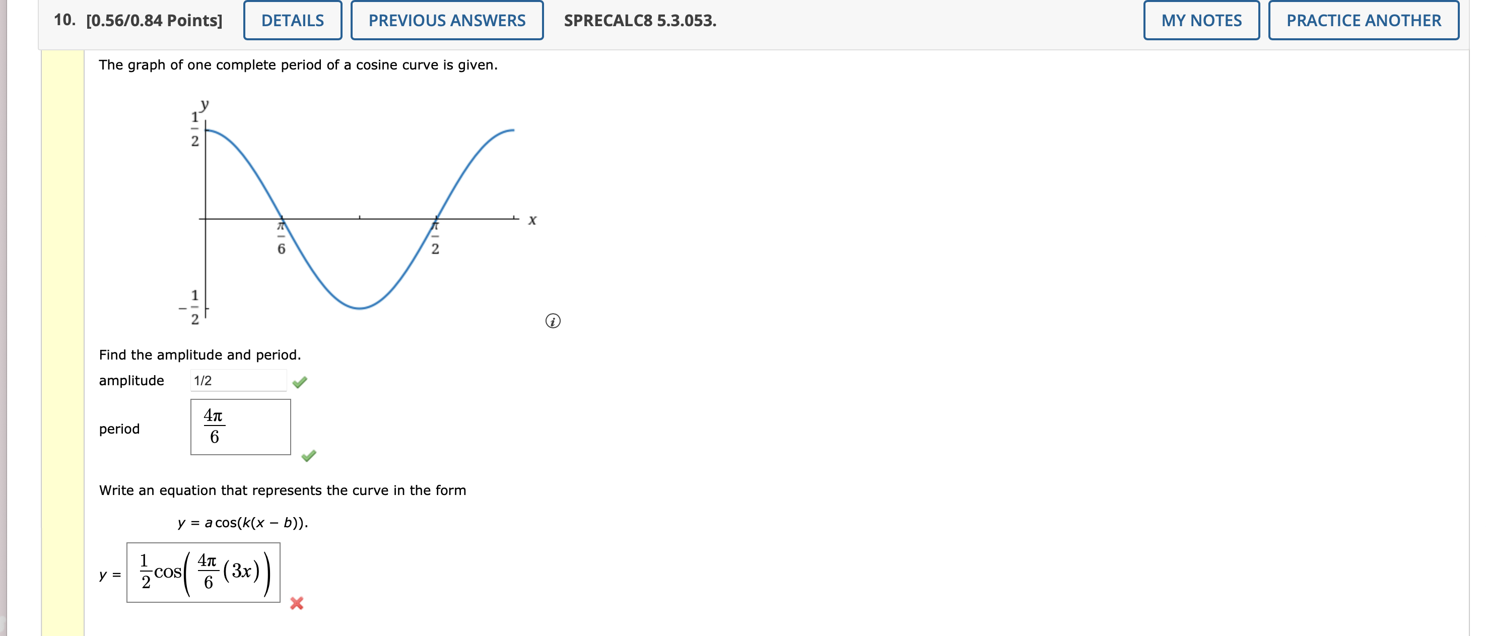 Solved The graph of one complete period of a cosine curve is | Chegg.com
