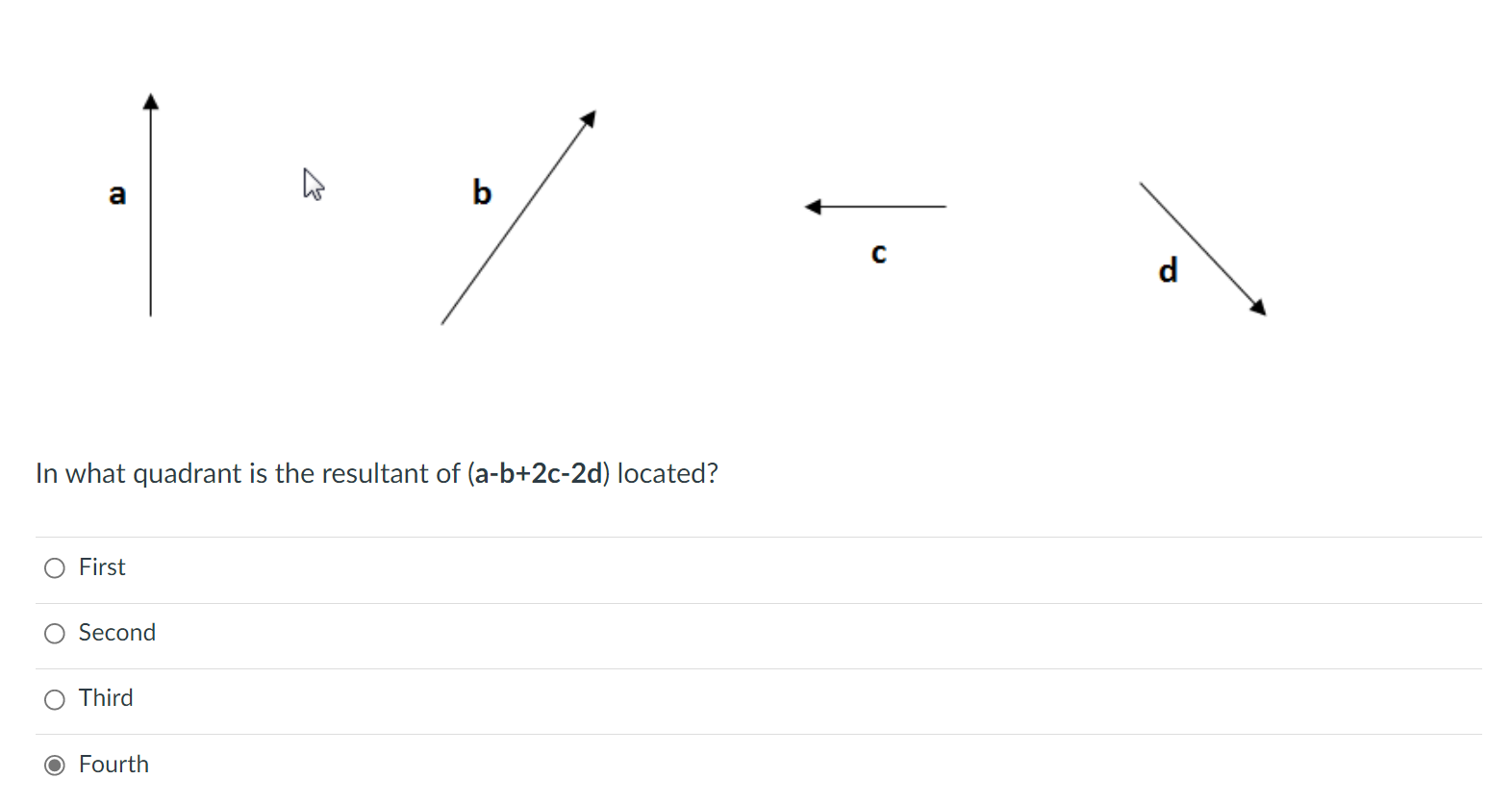 Solved In what quadrant is the resultant of (a−b+2c−2d) | Chegg.com
