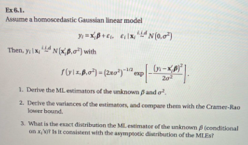 Ex 6.1. Assume a homoscedastic Gaussian linear model | Chegg.com