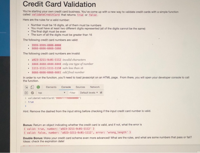 Solved Credit Card Validation You're starting your own | Chegg.com