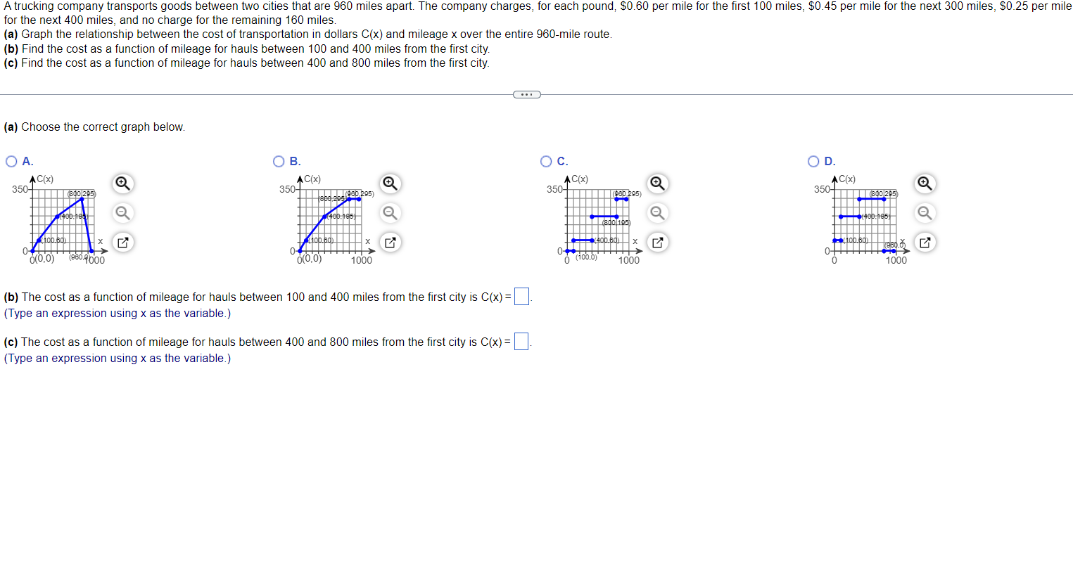 Solved for the next 400 ﻿miles, and no charge for the | Chegg.com