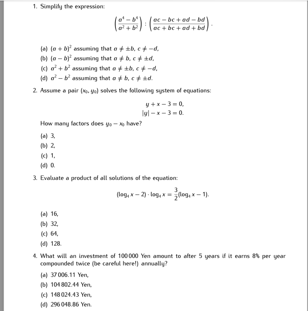 Solved 1. Simplify the expression: ac bc + ad - bd at – b^ | Chegg.com