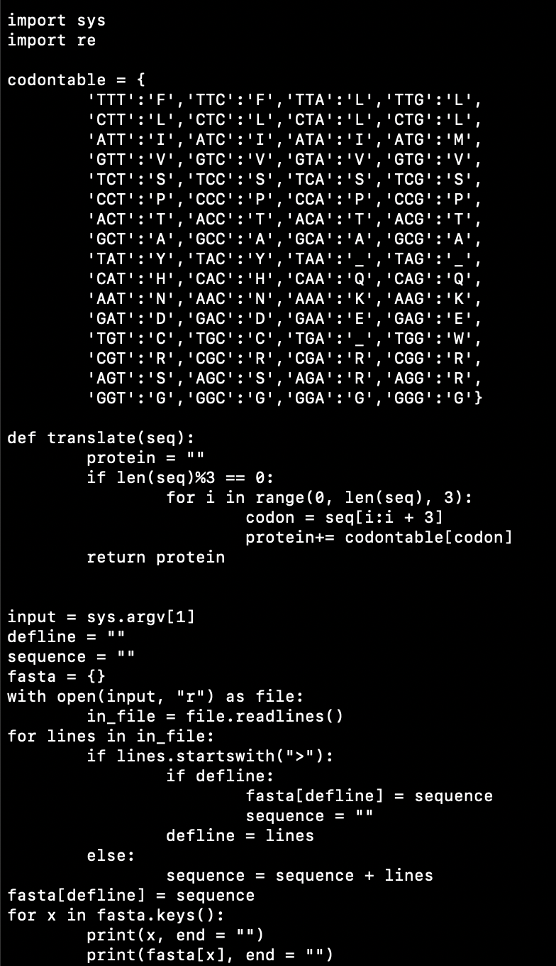 Solved I am trying to translate DNA sequences from a fasta | Chegg.com