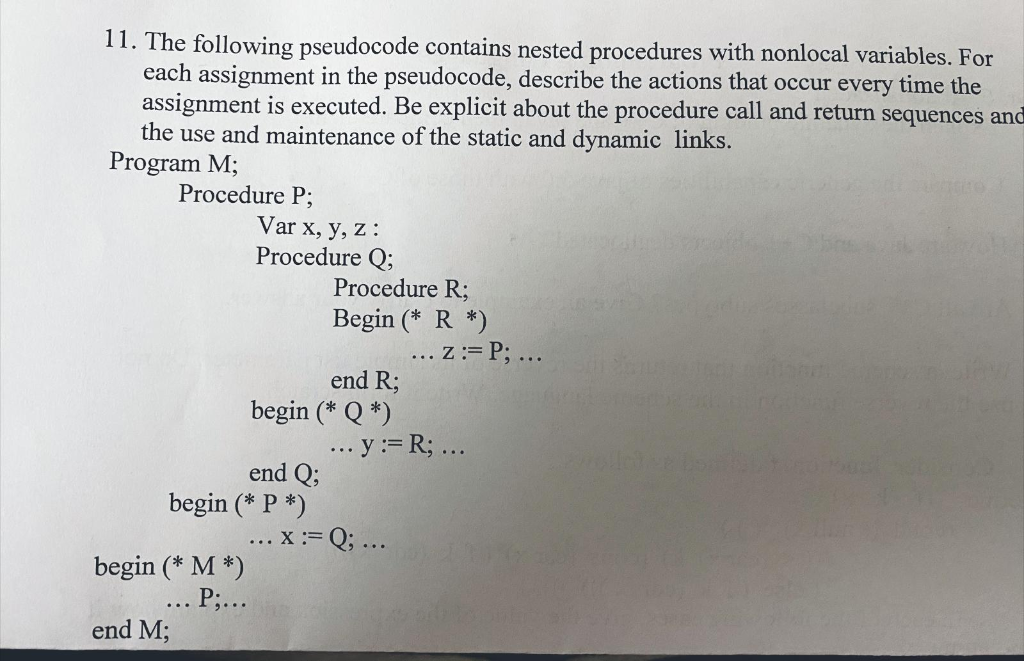 11. The following pseudocode contains nested | Chegg.com