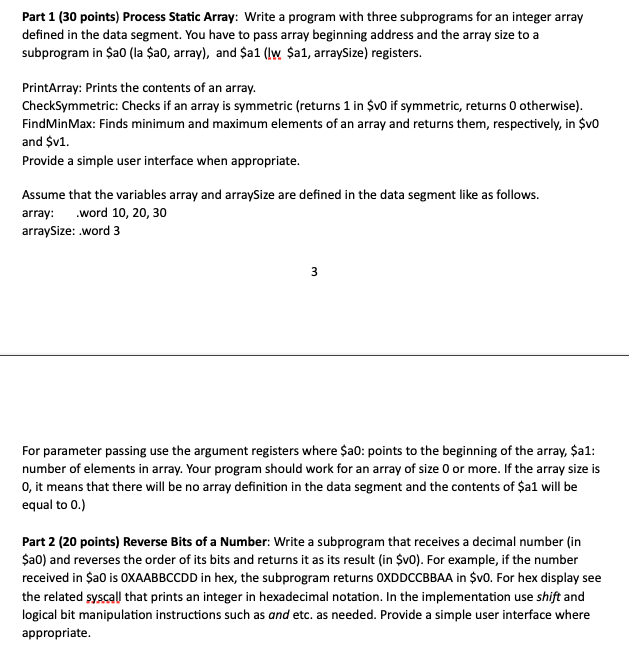 Solved Part 1 (30 points) Process Static Array: Write a | Chegg.com