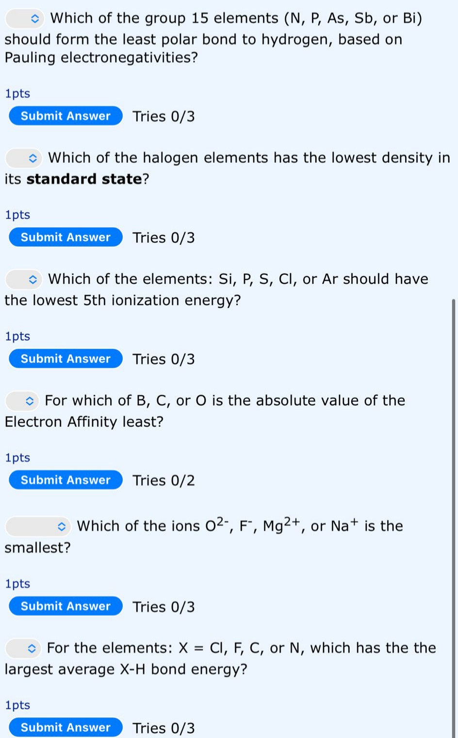 Solved N,P,As,Sb, or Bi Si,P,S,Cl, or Ar ﻿should havethe | Chegg.com