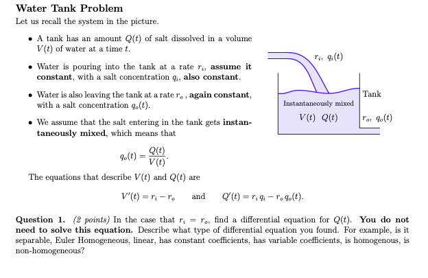 Solved Water Tank Problem Let us recall the system in the | Chegg.com