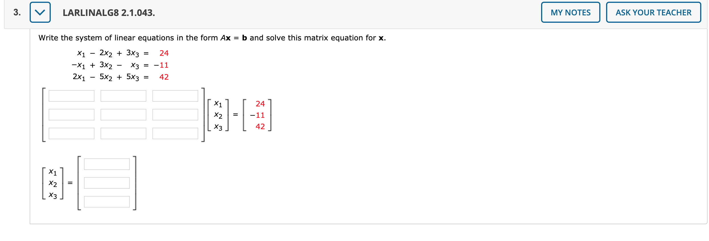 Solved LARLINALG8 2.1.043. MY NOTES ASK YOUR TEACHER Write | Chegg.com