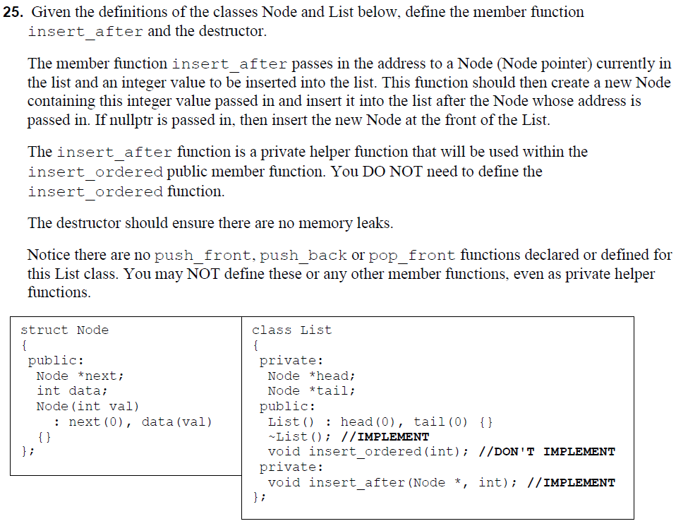 Solved 25. Given the definitions of the classes Node and | Chegg.com