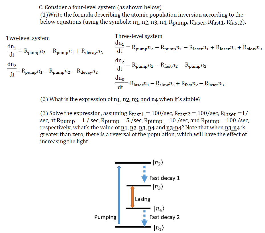 Solved C. Consider a four-level system (as shown below) | Chegg.com