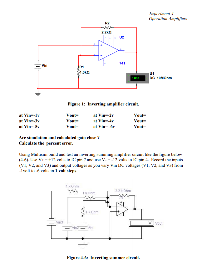 Solved Experiment 4 Operation Amplifiers Experiment | Chegg.com