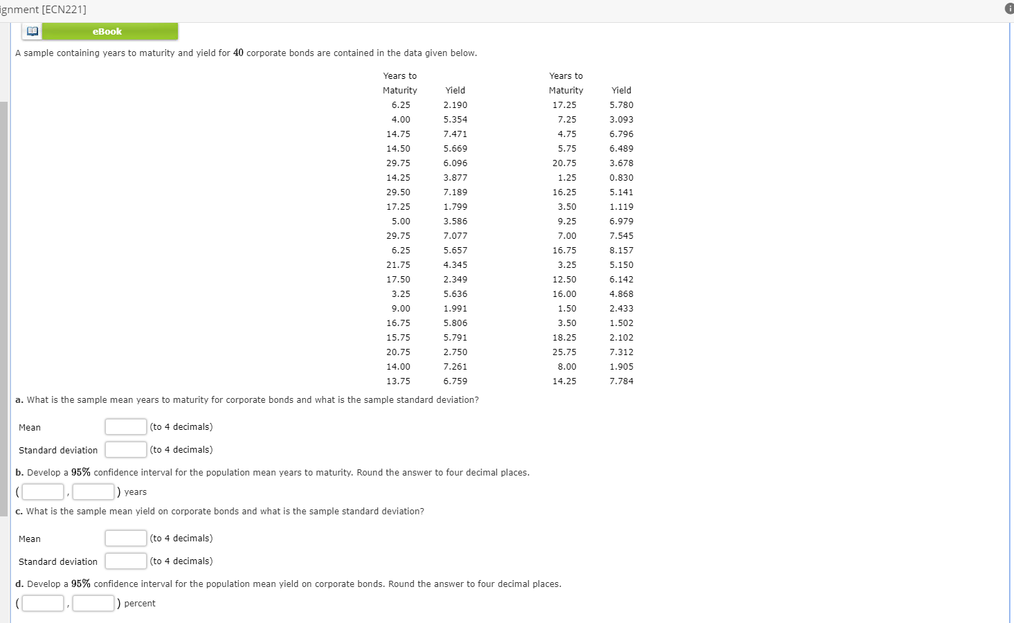 Solved ignment [ECN221] EE еВook A sample containing years | Chegg.com