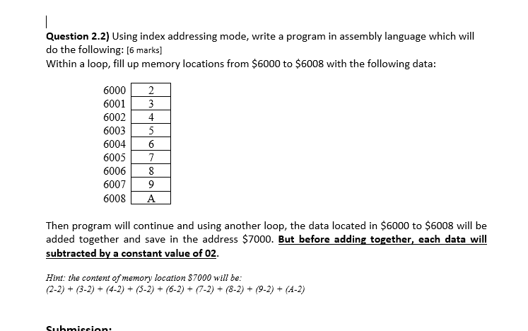 Solved — Question 2.2) Using index addressing mode, write a | Chegg.com