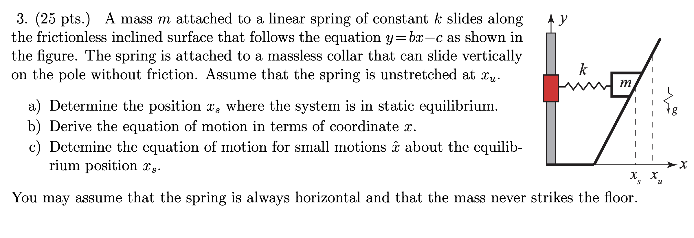 Solved y 3. (25 pts.) A mass m attached to a linear spring | Chegg.com