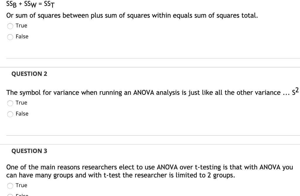 Solved SSB SSW SST Or sum of squares between plus sum of | Chegg.com
