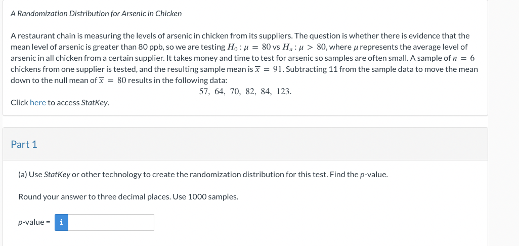 Solved A Randomization Distribution for Arsenic in Chicken A | Chegg.com