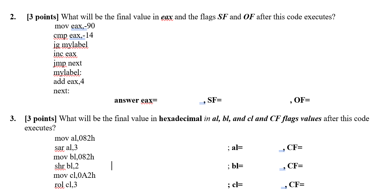 Solved 2. [3 points] What will be the final value in eax and | Chegg.com