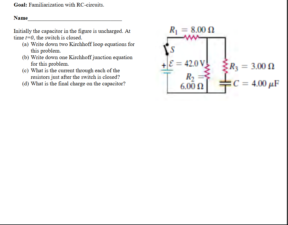 Solved Goal: Familiarization with RC-circuits. Name | Chegg.com