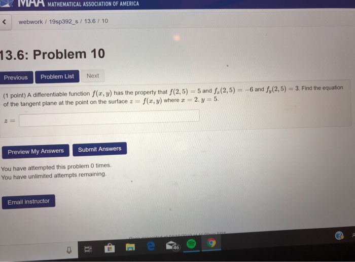 Solved VIAH MATHEMATICAL ASSOCIATION OF AMERICA webwork / | Chegg.com