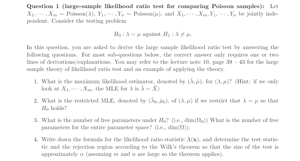 Question 1 (large-sample likelihood ratio test for | Chegg.com