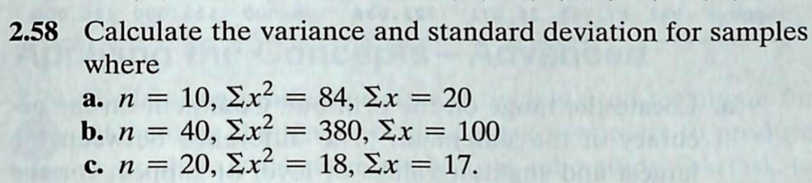 Solved 2.58 Calculate the variance and standard deviation | Chegg.com