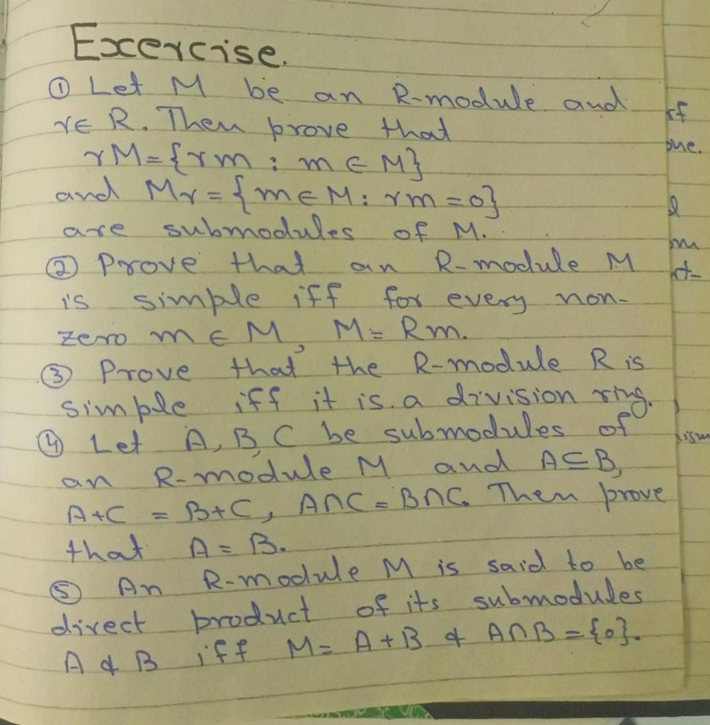 Solved (1) Let M be an R-module and r∈R. Then prove that | Chegg.com