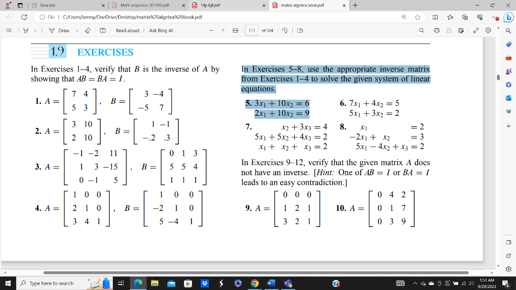Solved In Exercises 1−4, verify that B is the inverse of A | Chegg.com
