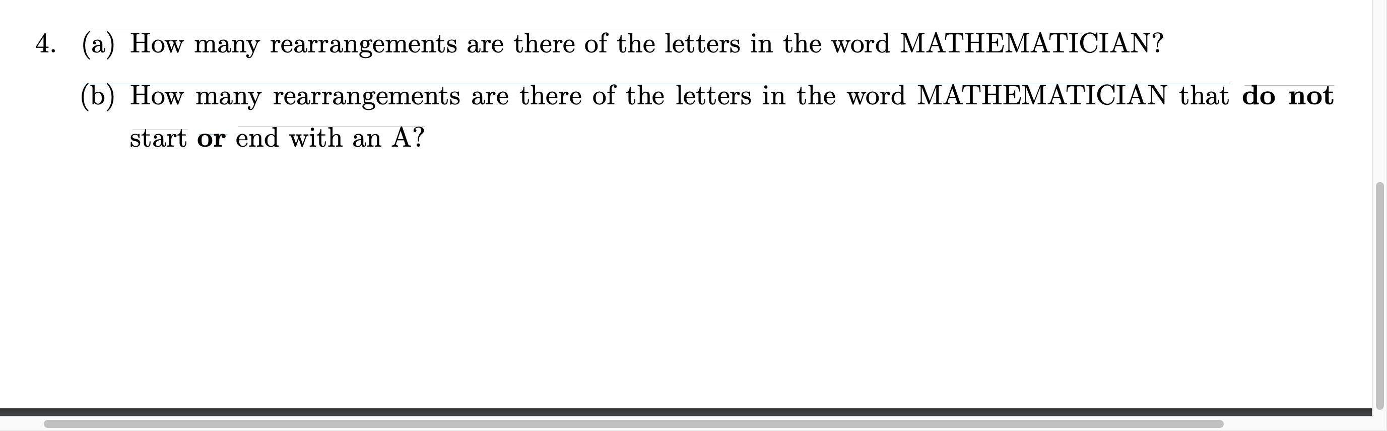 Solved 4. (a) How many rearrangements are there of the | Chegg.com