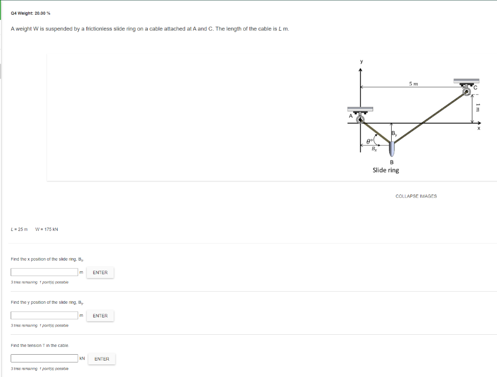 Solved Q4 Weight: 20.00% A weight W is suspended by a | Chegg.com