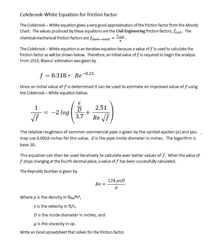 Pipe ID = 3.068 inches with a roughness of 0.0018 | Chegg.com