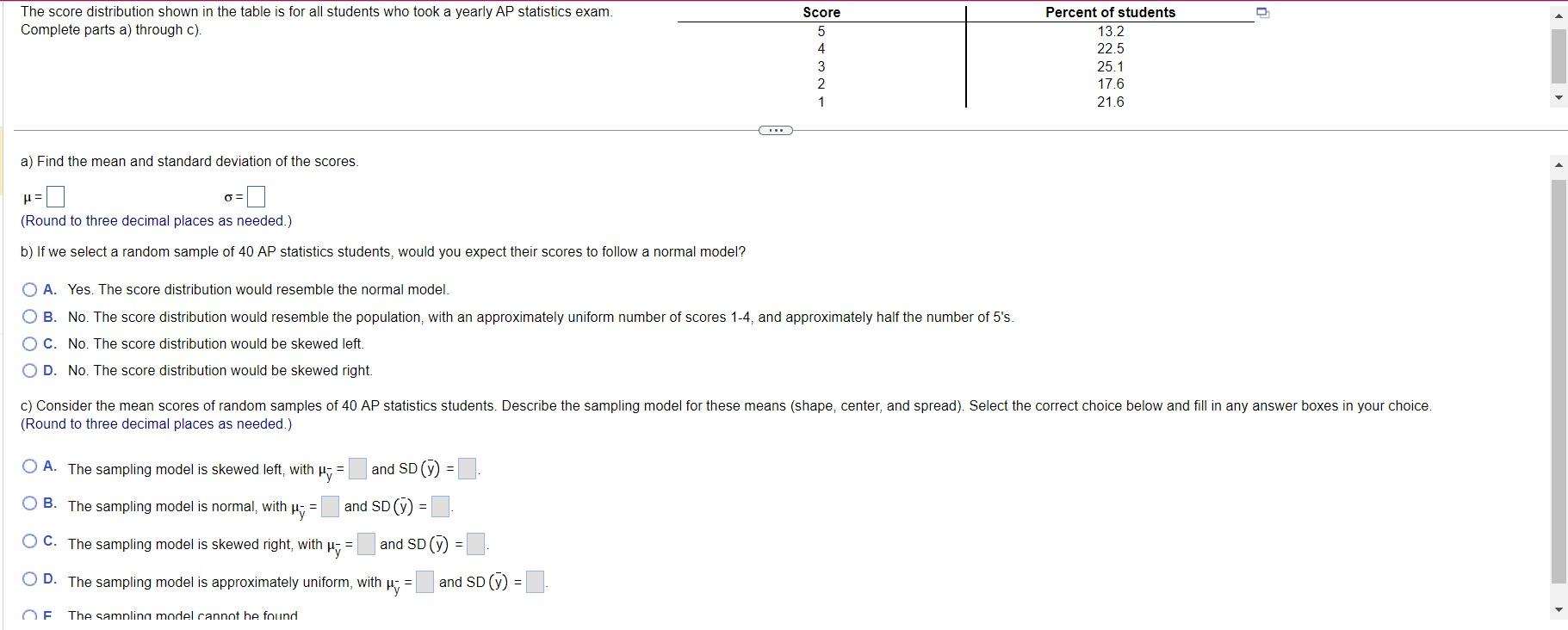 Solved The score distribution shown in the table is for all | Chegg.com
