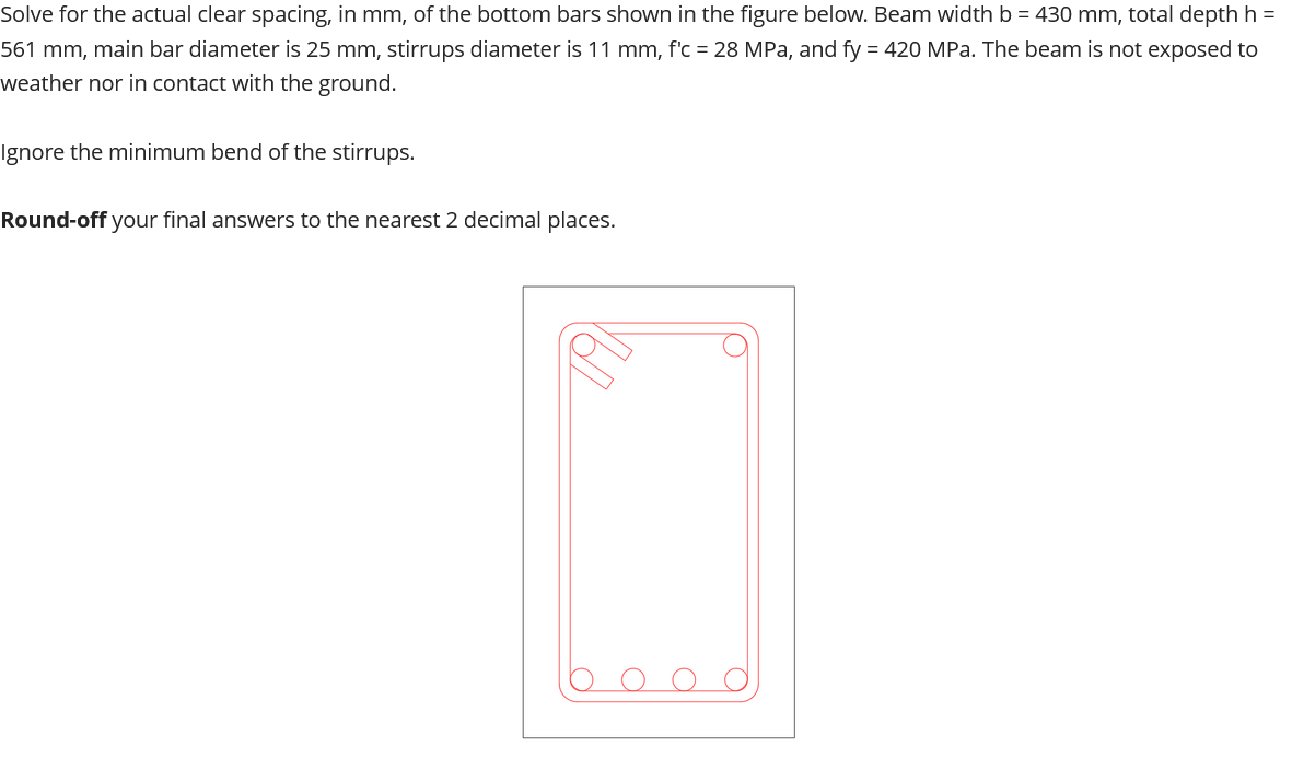Solved Solve for the actual clear spacing, in mm, of the | Chegg.com