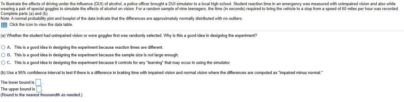 Solved To illustrate the effects of driving under the | Chegg.com