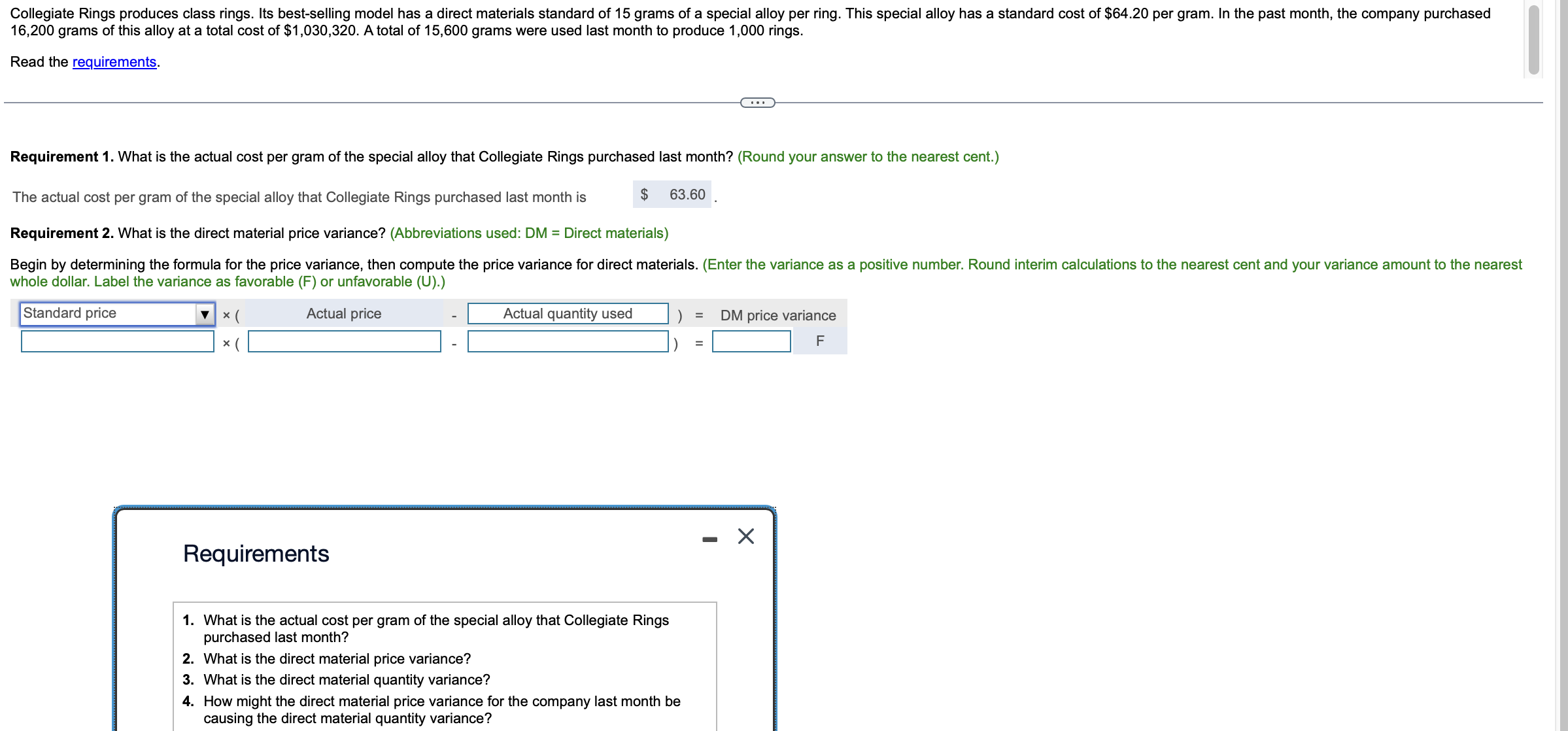 Solved Requirements 1. What is the actual cost per gram of | Chegg.com
