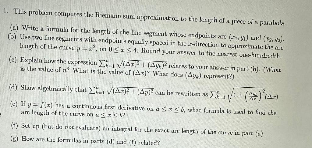 Solved 1. This problem computes the Riemann sum | Chegg.com