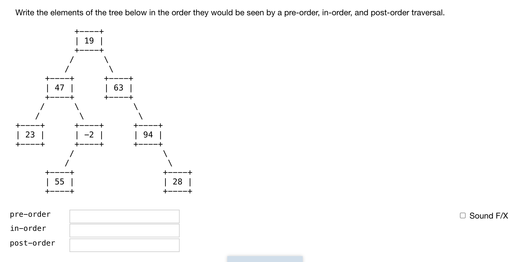 Solved Write the elements of the tree below in the order | Chegg.com