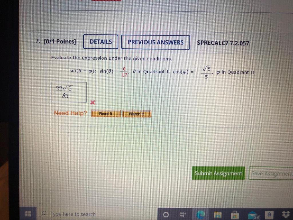 Solved 7. [0/1 Points] DETAILS PREVIOUS ANSWERS SPRECALC7 | Chegg.com