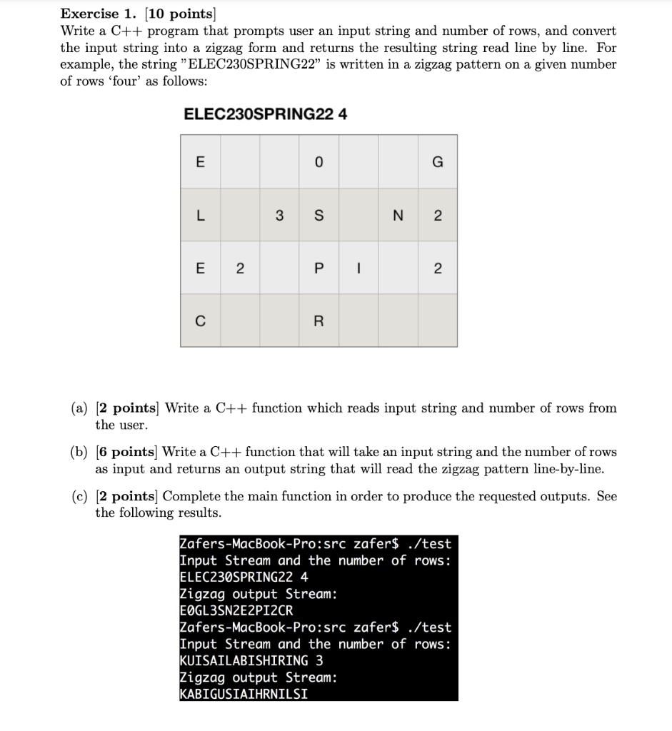 Solved Exercise 1. [10 points ] Write a C++ program that | Chegg.com