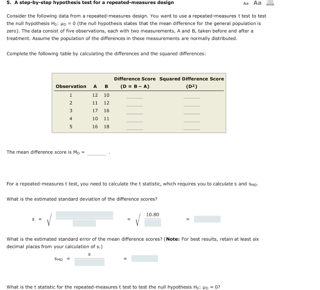 Solved 5. A step-by-step hypothesis test for a | Chegg.com