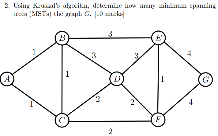 Solved 2. Using Kruskal's algoritm, determine how many | Chegg.com