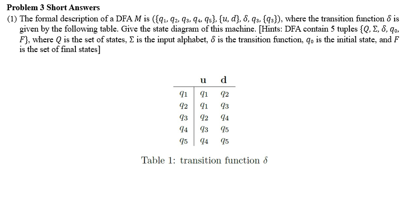 Solved Problem 3 Short Answers (1) The formal description of | Chegg.com