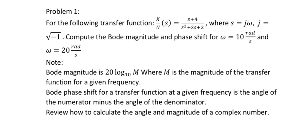 Solved Problem 1: For the following transfer function: U | Chegg.com